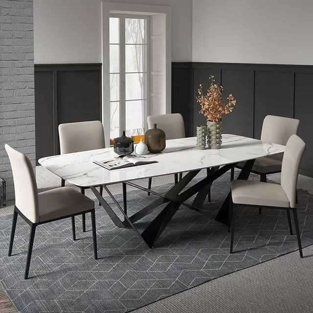 Origami Type Marble Top Stainless Steel Dining Table Stain Resistant ...