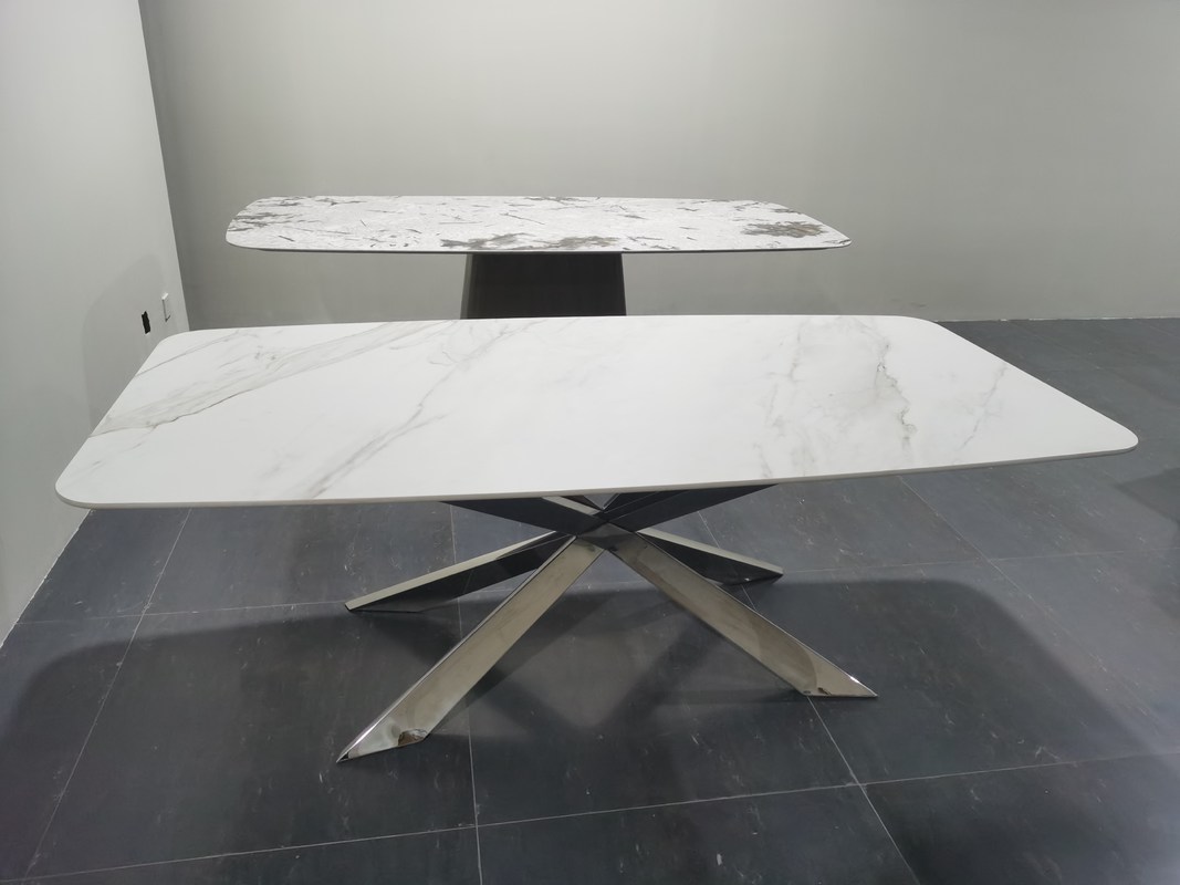Blend Of Traditional And Modern Stainless Steel Marble Dining Table ...
