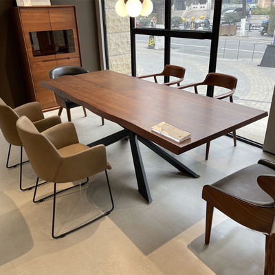 Visual Woodcraft Dining Table , Stainless Steel Base Wooden Cross Leg Table