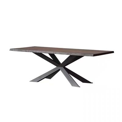 Visual Woodcraft Dining Table , Stainless Steel Base Wooden Cross Leg Table