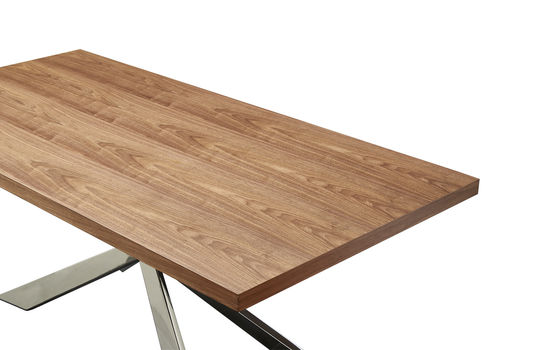 Visual Woodcraft Dining Table , Stainless Steel Base Wooden Cross Leg Table